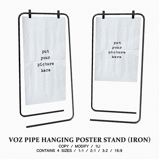 Second Life Marketplace - [VOZ] Pipe Hanging Poster Stand (Iron)